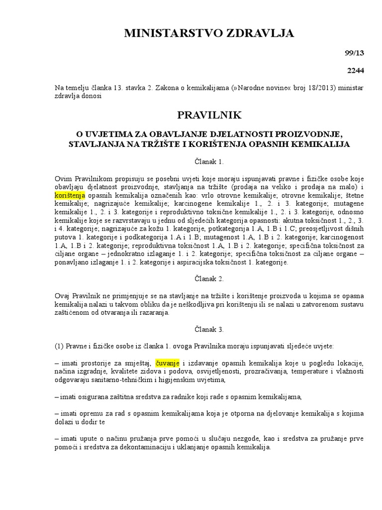Pravilnik o Uvjetima Za Obavljanje Djelatnosti Proizvodnje, Stavljanja Na Tržište I Korištenja ...