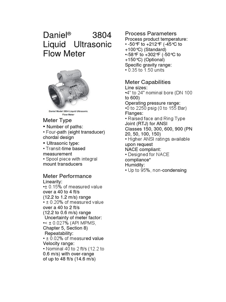Daniel 3804 Liquid Ultrasonic Flow Meter: Process Parameters | PDF