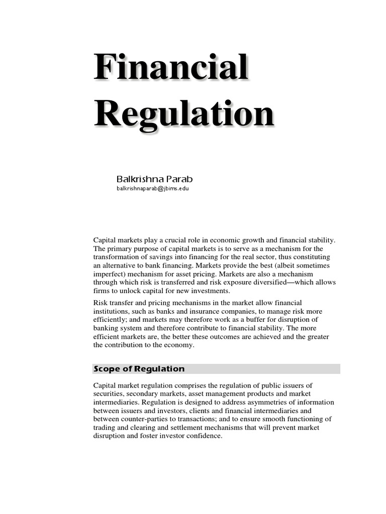 Financial Regulation 01 Introduction Notes 20170818 Parab PDF | PDF ...