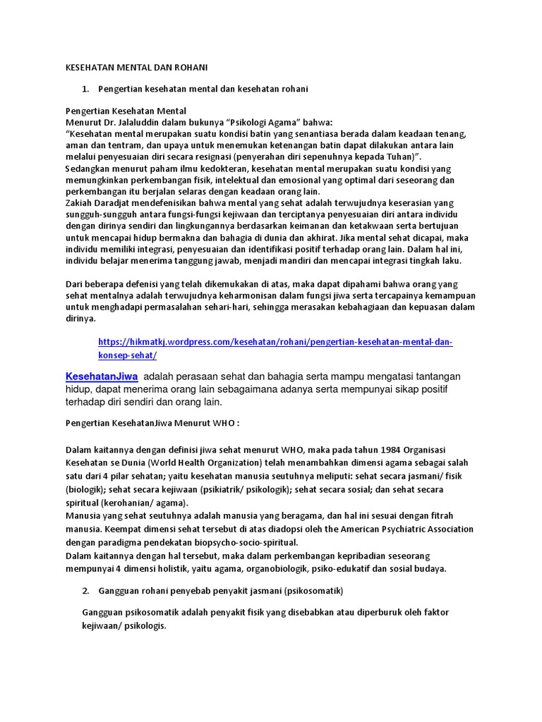 Topik 2 - Kesehatan Mental Dan Rohani | PDF