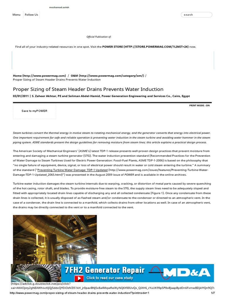 Proper Sizing of Steam Header Drains Prevents Water Induction | PDF ...