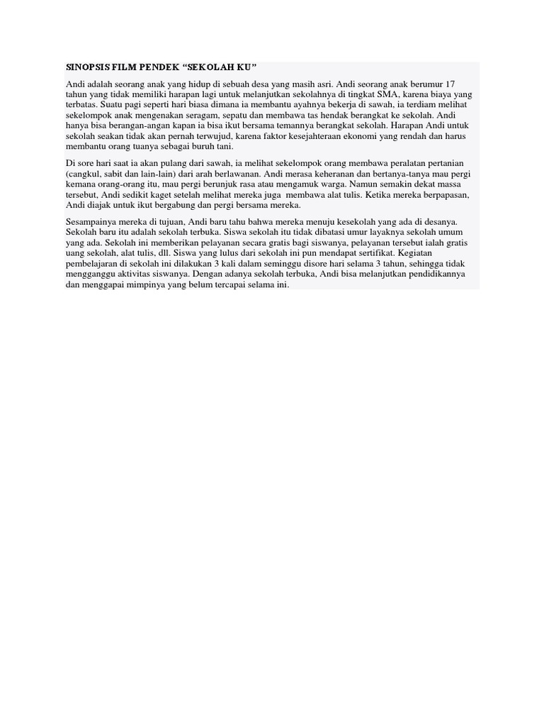 Sinopsis Film Pendek | PDF | Fiksi Misteri, Thriller, & Kejahatan