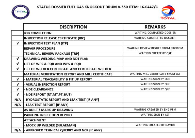 Status Dossier v-550 Item (16-0447-c) | PDF
