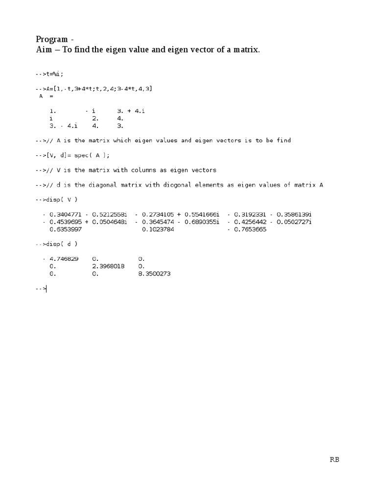 Eigen Values and Eigen Vector of An Arbitrary Matrix Using Scilab Programming | PDF