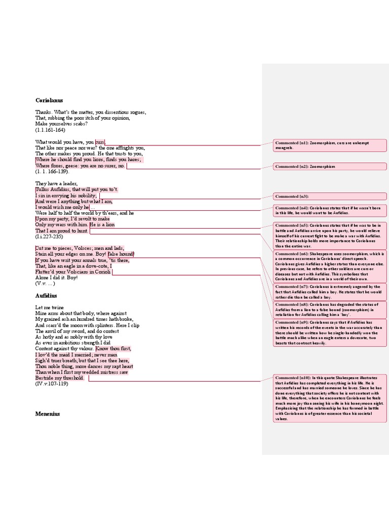 Coriolanus Quotes | PDF