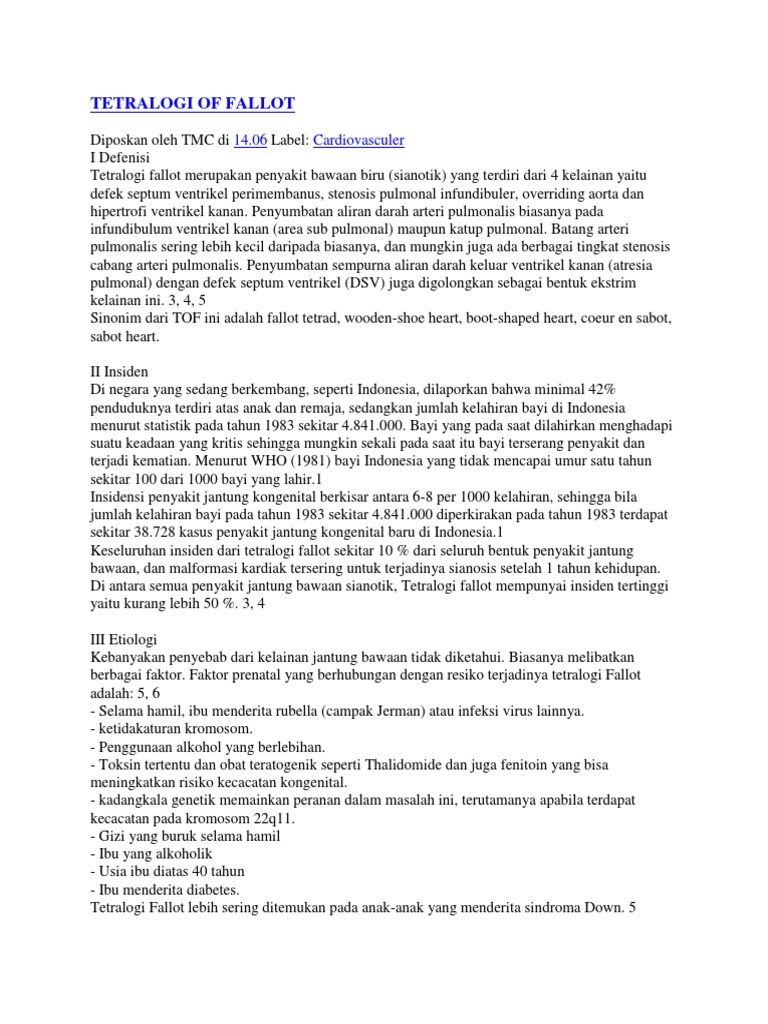 Tetralogy of Fallot (Tof) | PDF