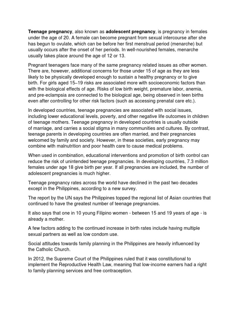 Teenage Pregnancy | PDF | Teenage Pregnancy | Adolescence