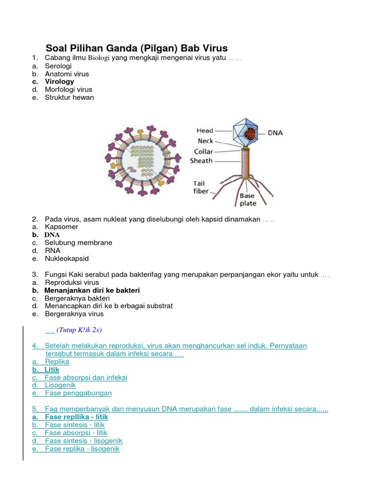 Soal Pilihan Ganda Virus Biologi | PDF | Sains & Matematika