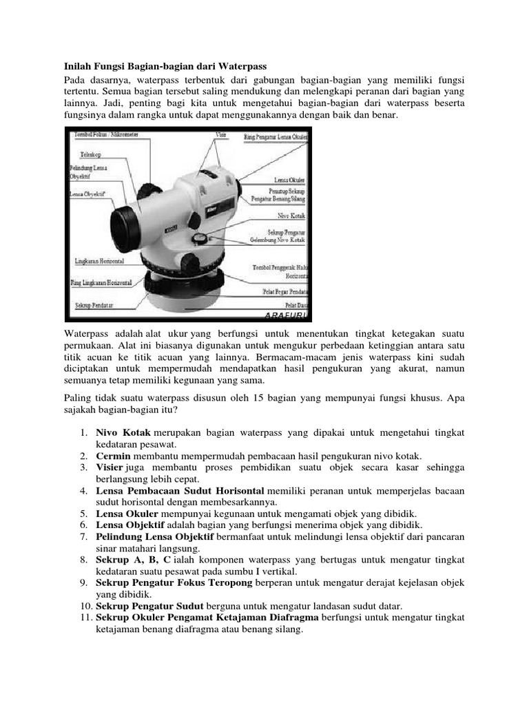 Fungsi dan Komponen Waterpass | PDF