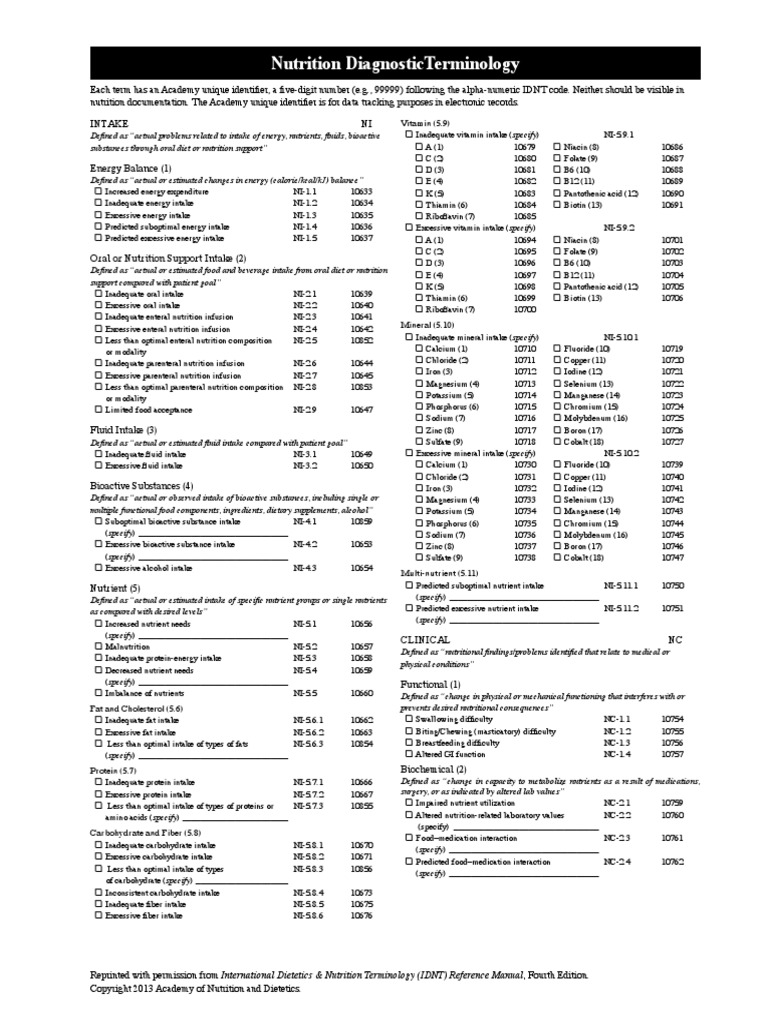 02.0 Nutrition Diagnosis Terminology PDF | PDF | Nutrients | Obesity