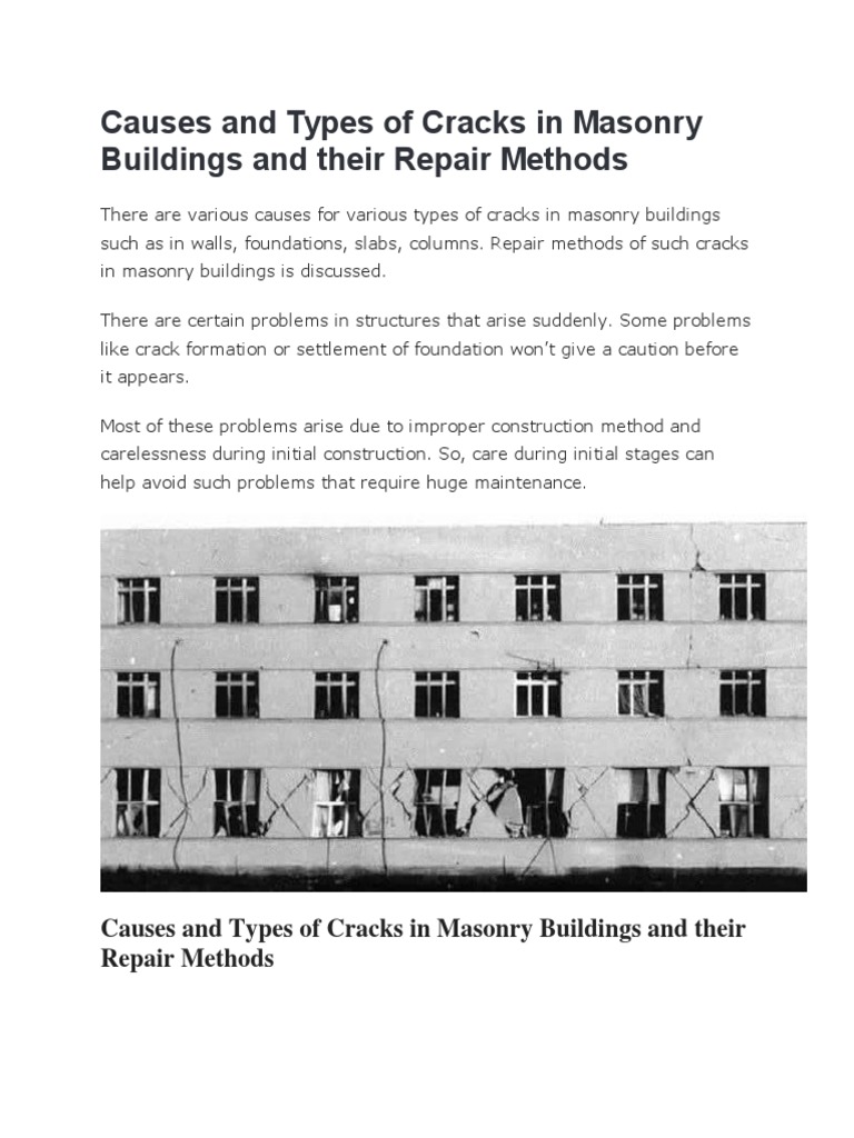 Causes and Types of Cracks in Masonry Buildings and Their Repair ...