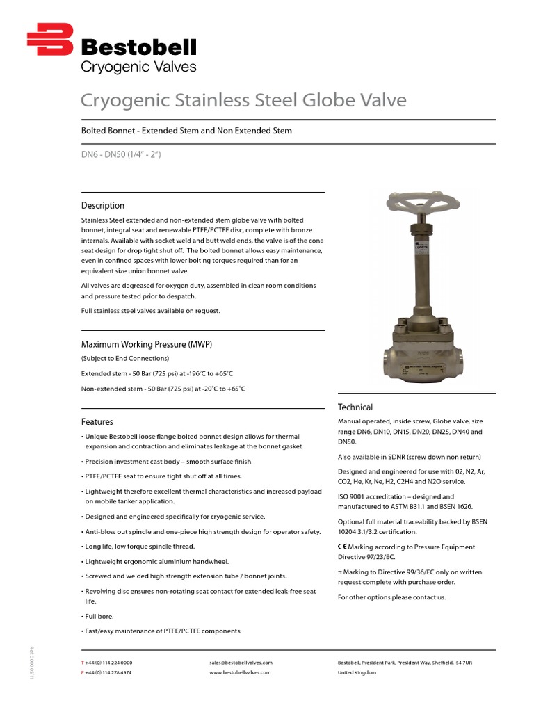 Cryogenic Stainless Steel Globe Valve DN6 DN50 | PDF | Valve | Screw