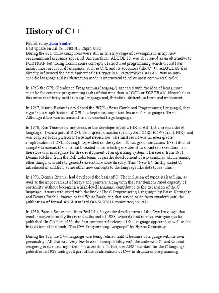 2.1 History of C | PDF | C (Programming Language) | C++