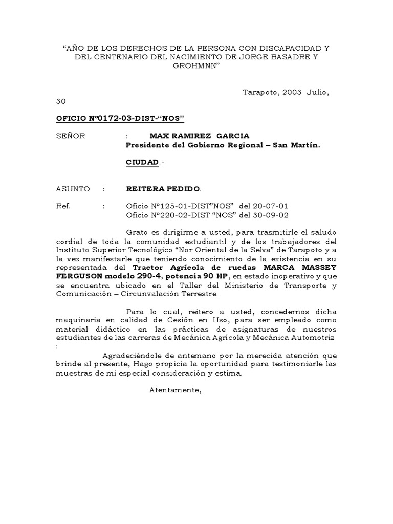 Oficio Reitero Pedido