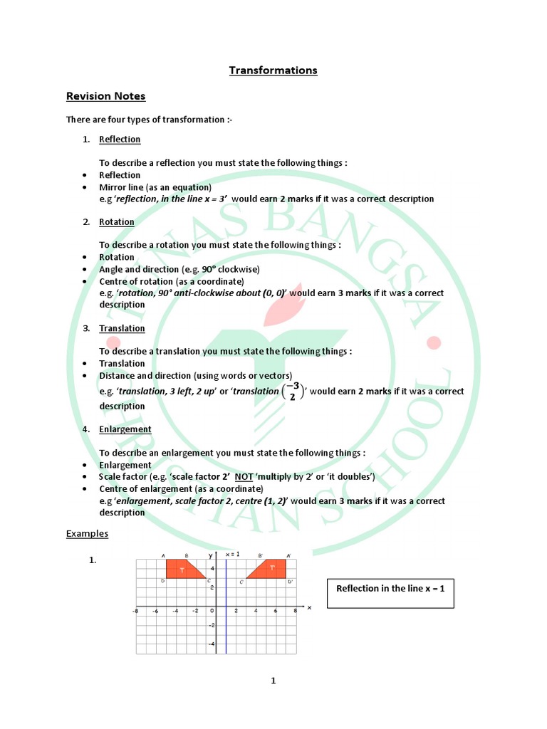 Transformations - IGCSE Exam Revision and Questions | PDF | Euclidean Vector | Classical Geometry