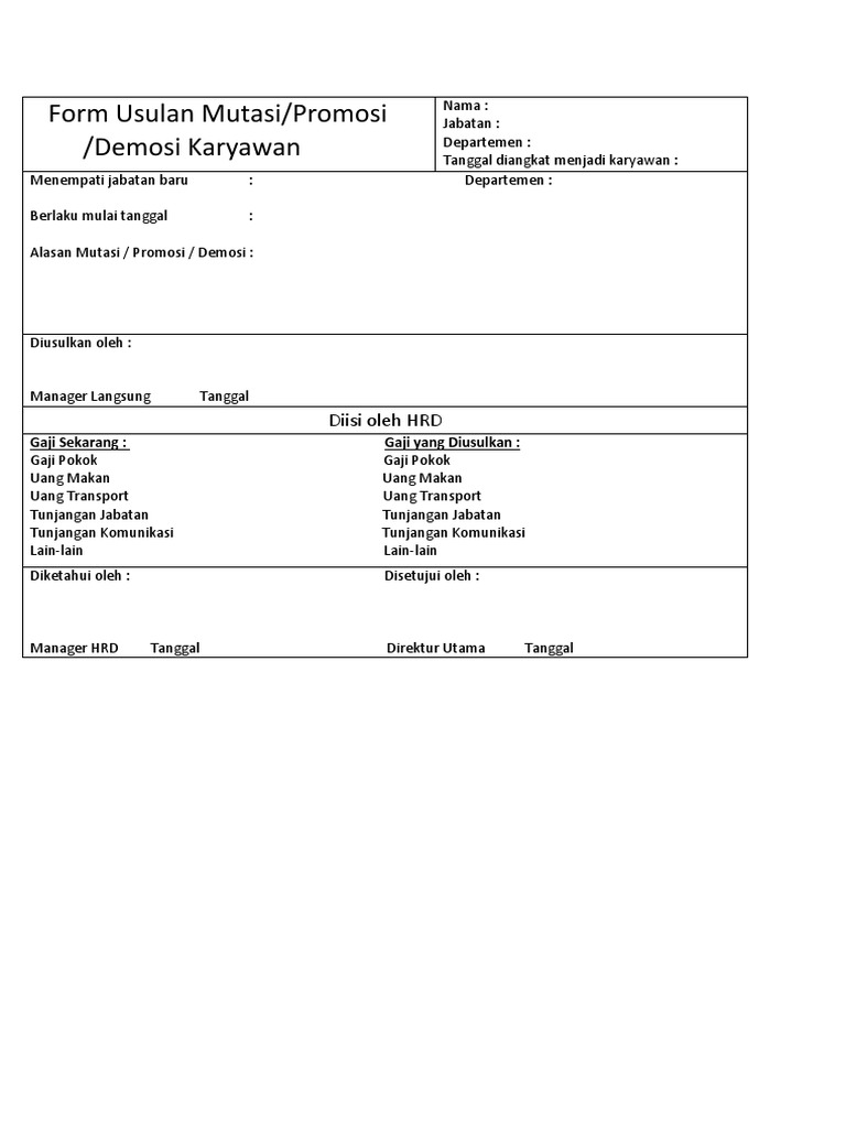 Form Usulan Mutasi Promosi Demosi | PDF