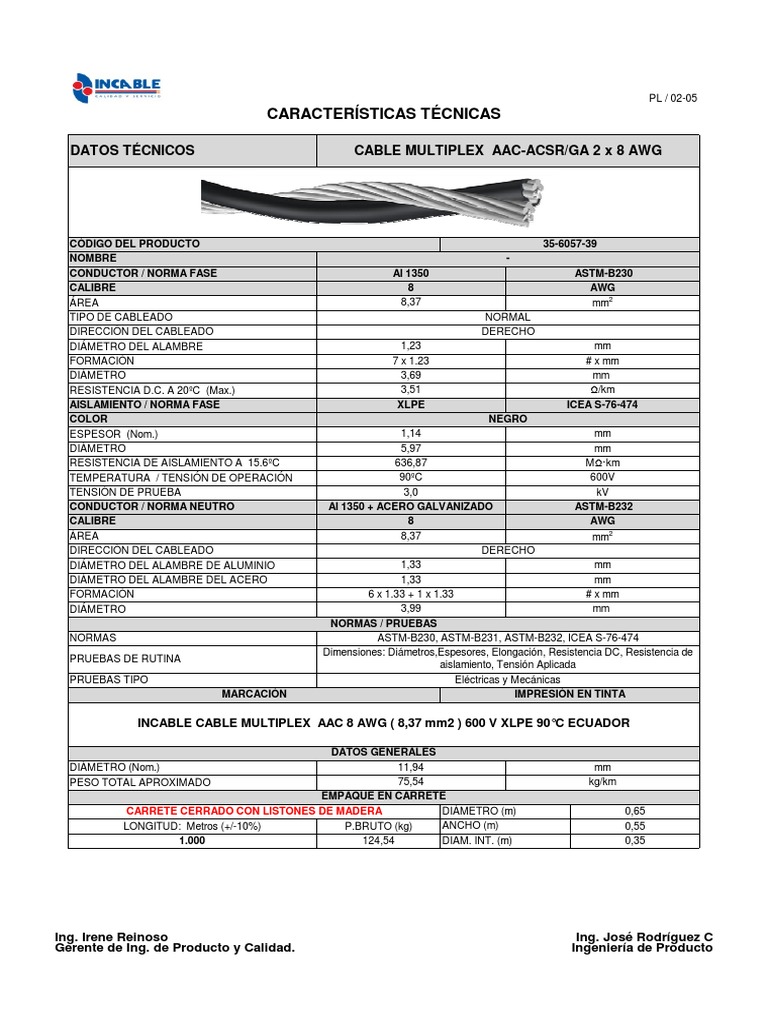 Cable Multiplex Aac-Acsr Xlpe 2x8 Awg 35-6057-39 | PDF
