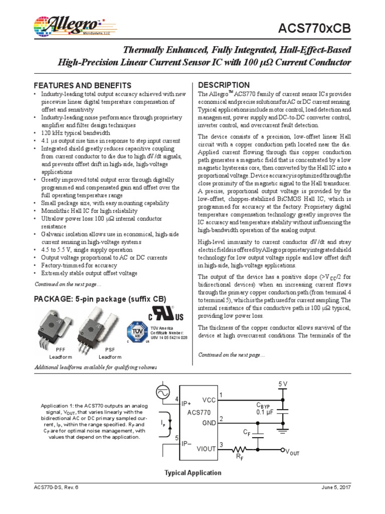 ACS770 Datasheet | PDF | Sensor | Electric Current