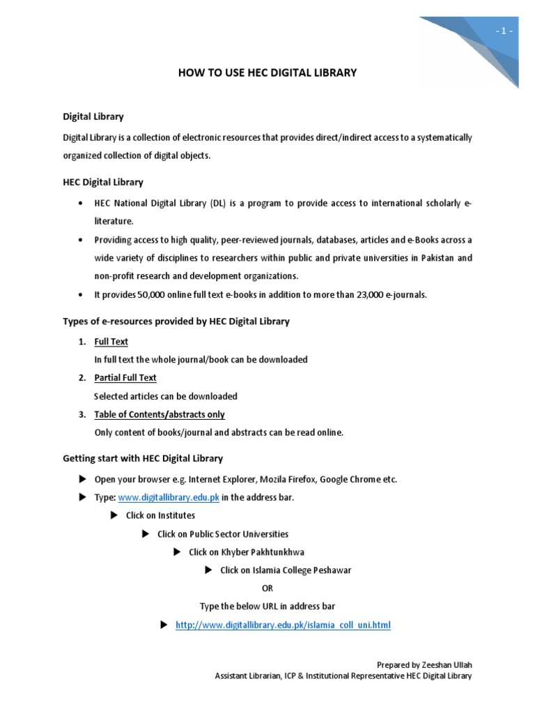Guide to HEC Digital Library Access | PDF | Springer Science+Business ...