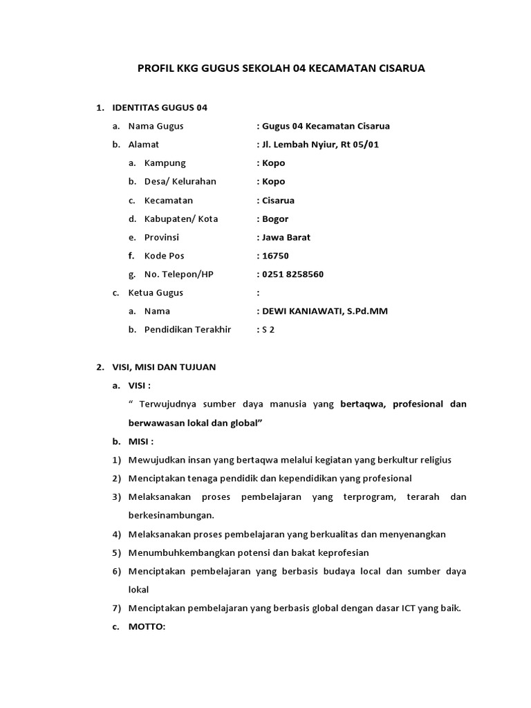 Isi Profil, Gugus 04, 16-18 | PDF