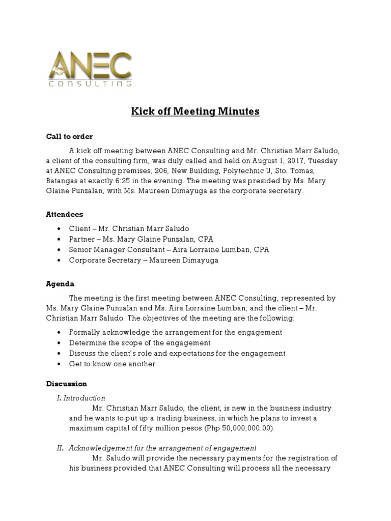Kick Off Meeting Minute | Business | Government