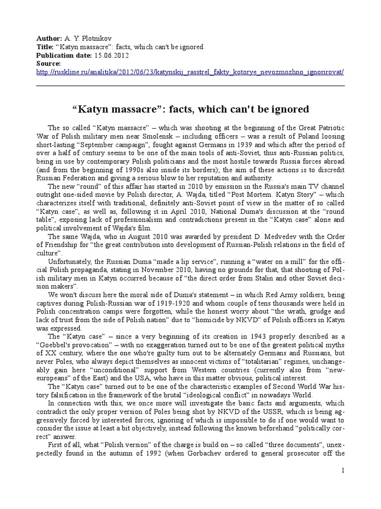 "Katyn Massacre": Facts, Which Can't Be Ignored | PDF | Nkvd | Soviet Union