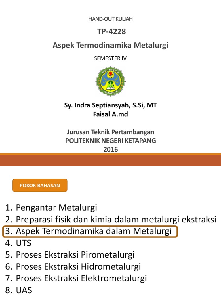 Termodinamika Metalurgi: Prinsip dan Aplikasi | PDF