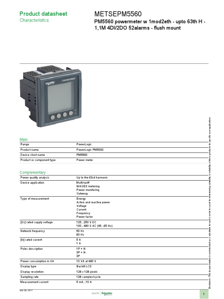 Schneider Electric METSEPM5560 Datasheet | PDF | Ac Power | Electrical ...