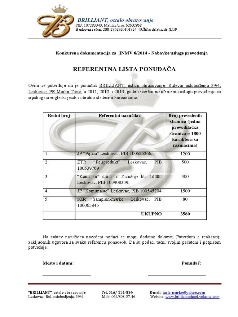 Translation Services Reference List | PDF