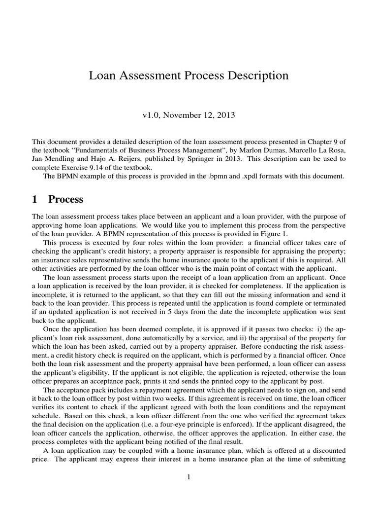 Loan Assessment Process Description | PDF | Credit (Finance) | Real ...