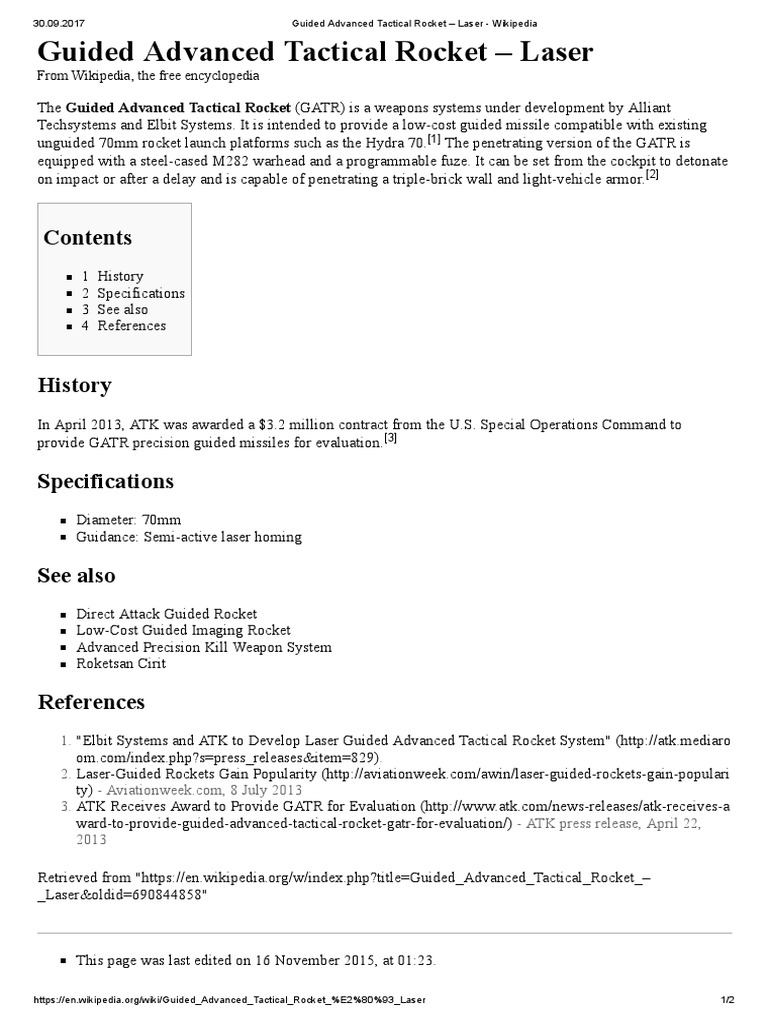 Guided Advanced Tactical Rocket - Laser - Wikipedia | PDF | Military ...