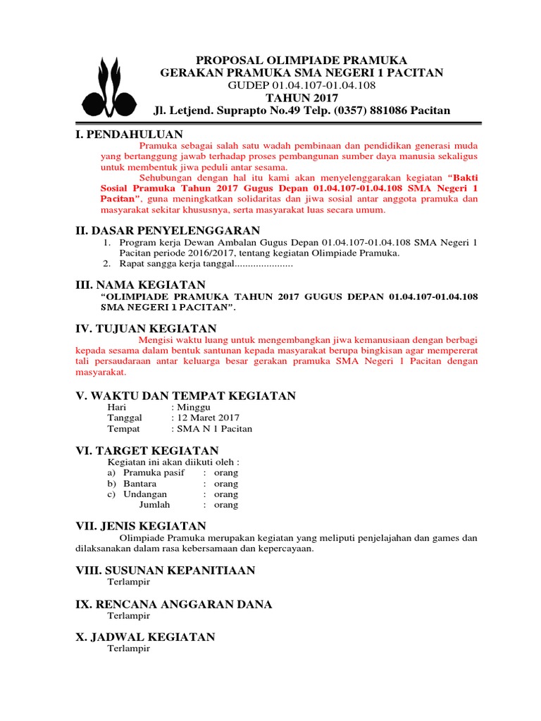 Proposal Olimpiade Pramuka | PDF | Perjalanan