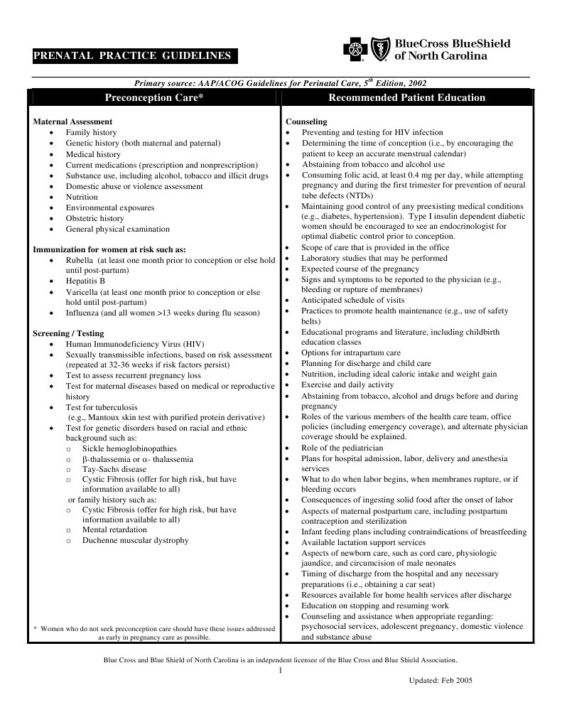 Prenatal Practice Guidelines: Primary Source: AAP/ACOG Guidelines For ...
