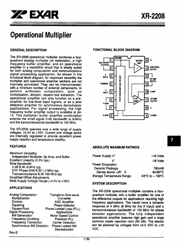 Xr2206cp Datasheet Pdf