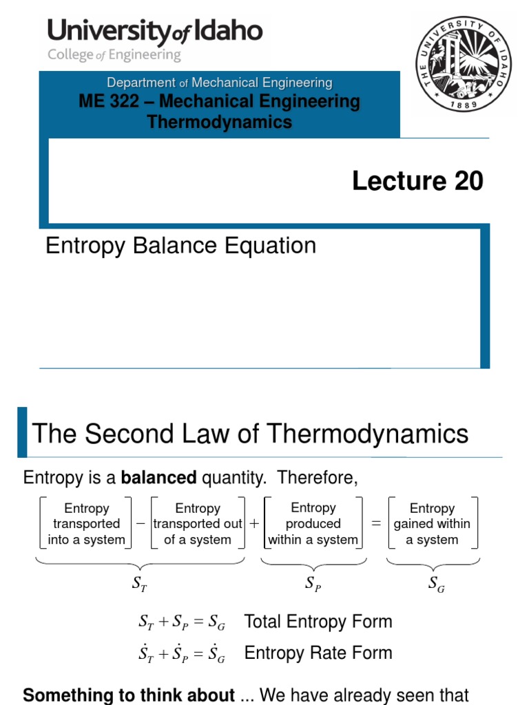 L20 - Entropy Balance Equation | PDF | Entropy | Second Law Of ...