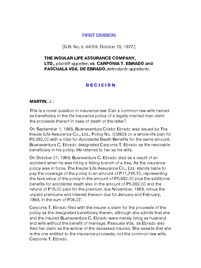 7 - Insular Life vs. Ebrado | PDF | Life Insurance | Insurance