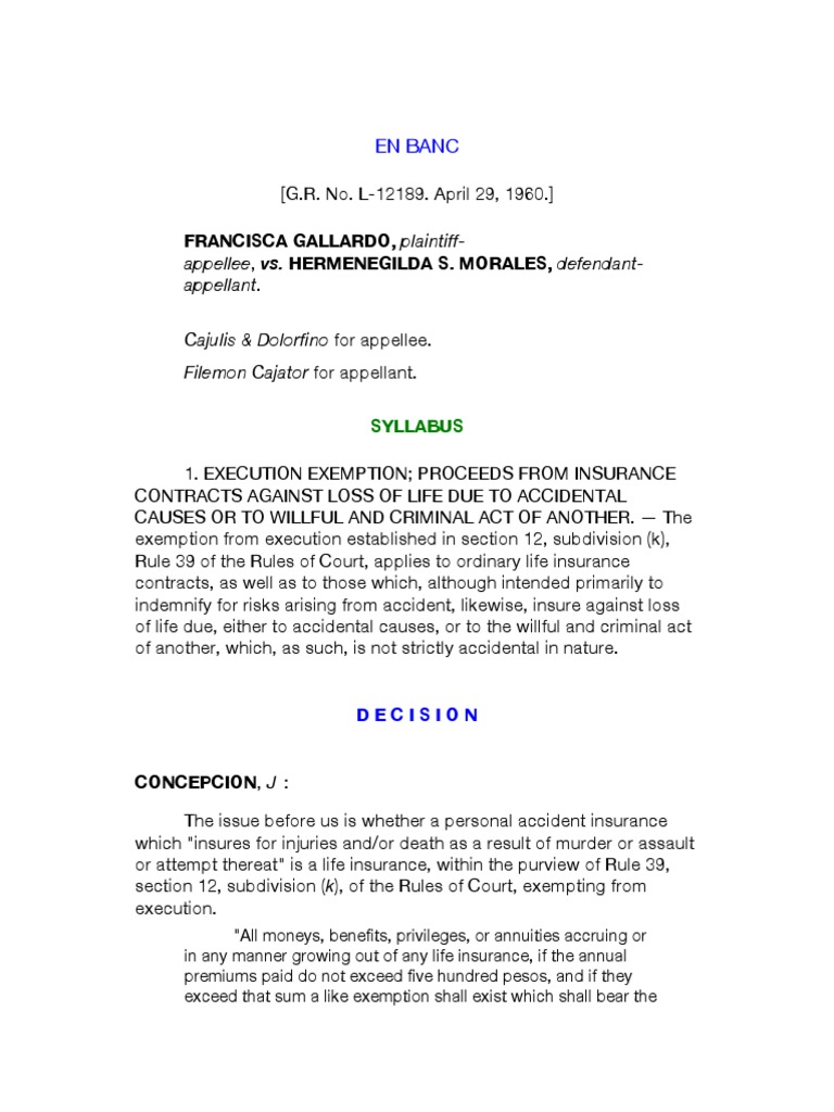10 - Gallardo vs. Morales | PDF | Life Insurance | Insurance