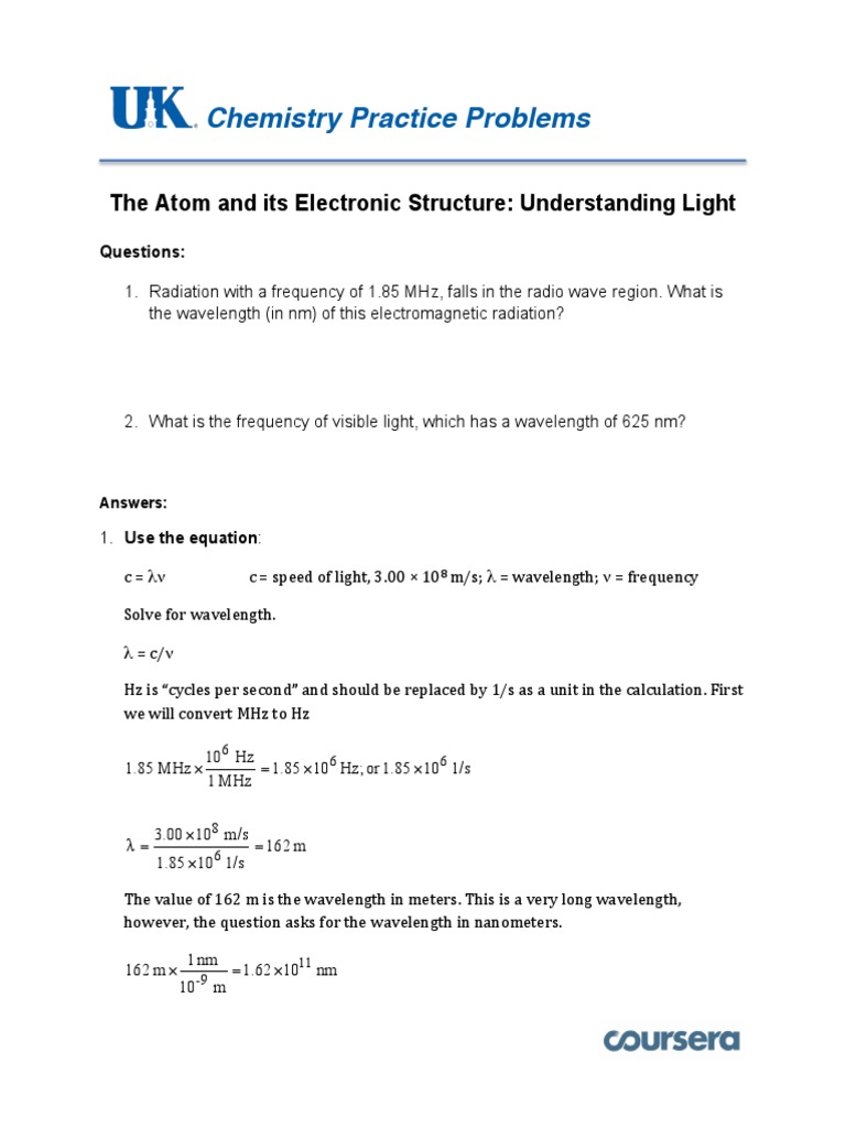 Chemistry Practice Problems: The Atom and Its Electronic Structure ...