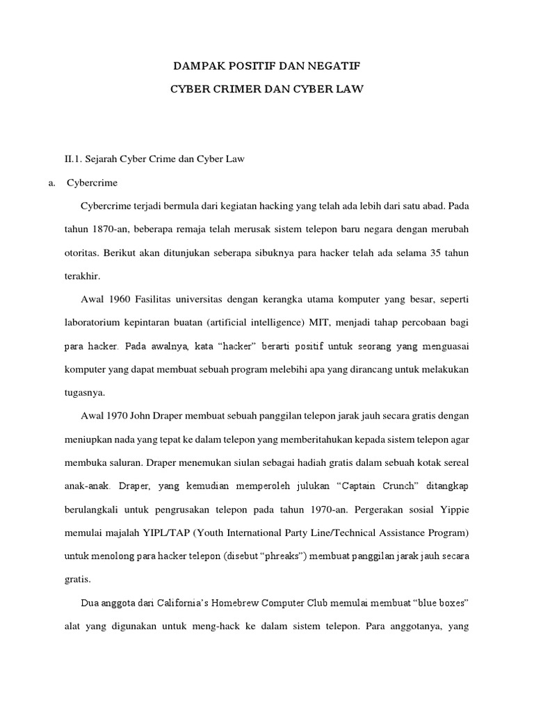 Dampak Positif Dan Negatif Cyber Crime & Cyber Law | PDF