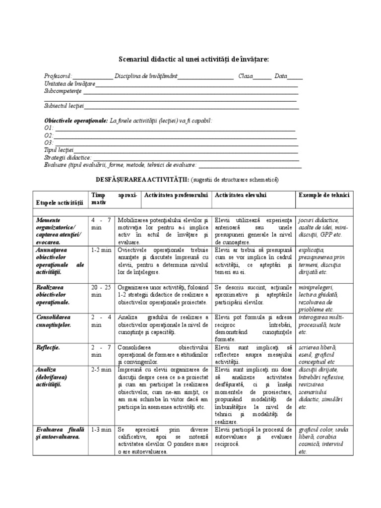 Model Scenariu Didactic | PDF