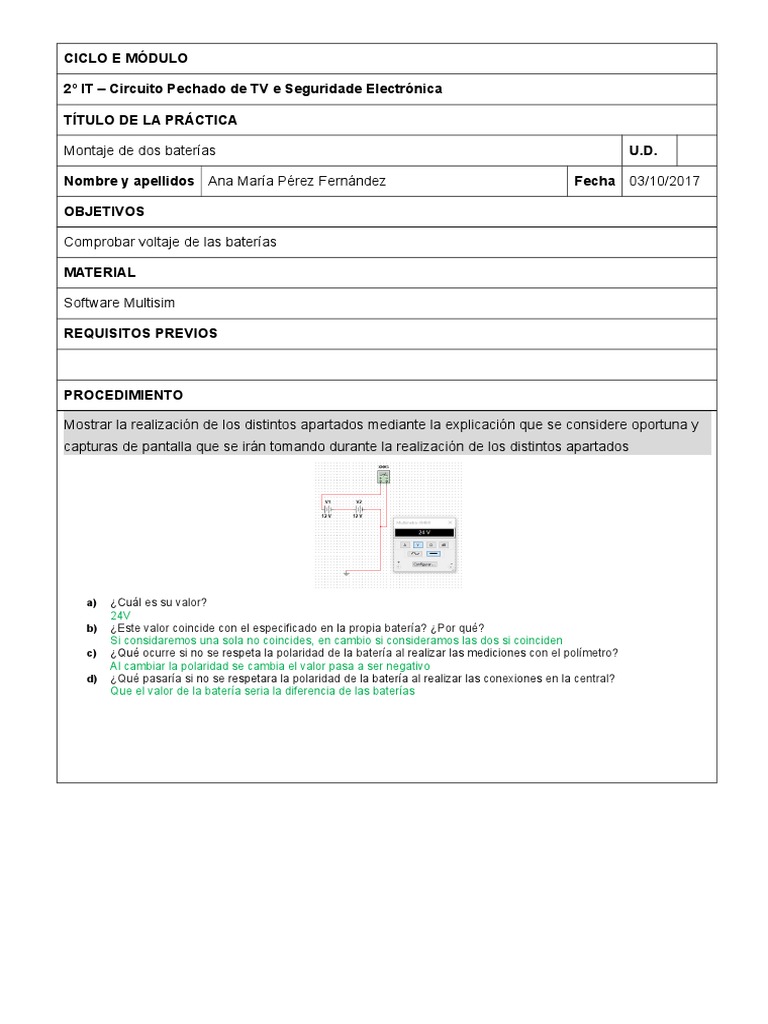 Practica Baterias Multisim | PDF