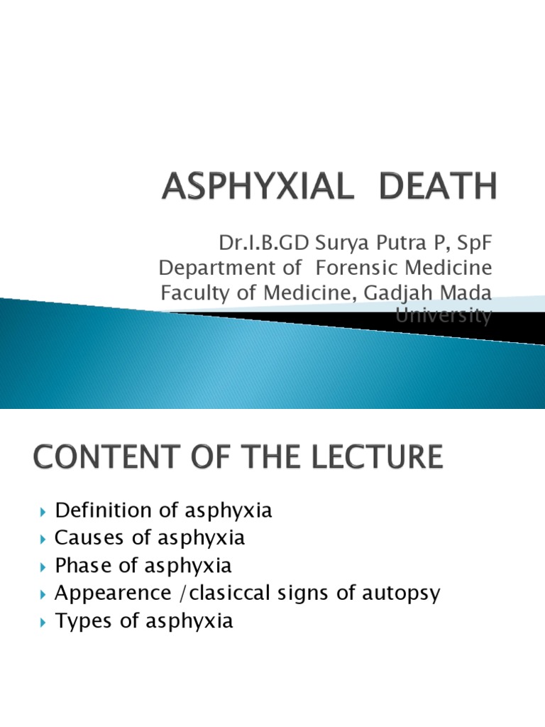 Asphyxia in Forensic Aspect | PDF | Hypoxia (Medical) | Medical Specialties