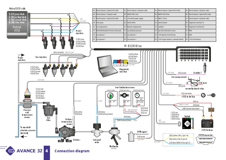 Wiring Diagram for a Petrol Fuel Injection System Depicting Connections ...