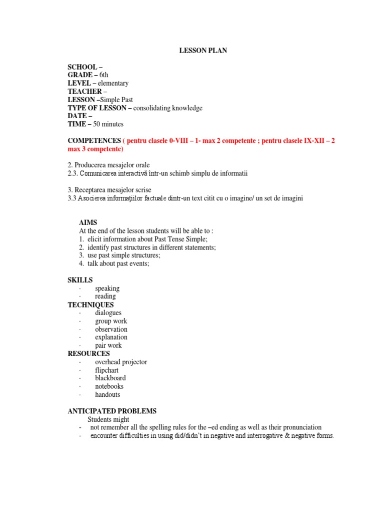 Past Simple-Lesson Plan | PDF | Question | Human Communication
