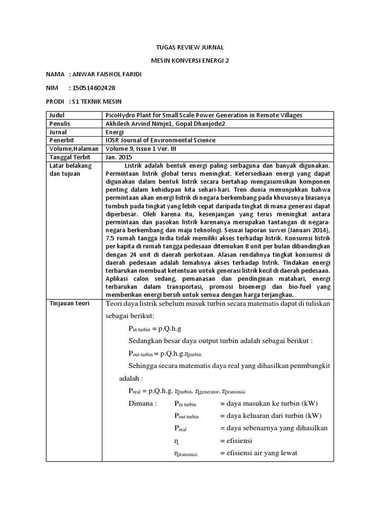 Sistem Pembangkit Listrik Pico Hydro Untuk Generasi Daya Skala Kecil Di Desa Terpencil Pdf