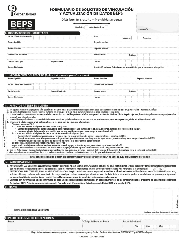 Formato_unico_Vinculacion_BEPS.pdf | Pensión | Ahorro | Prueba gratuita de 30 días | Scribd