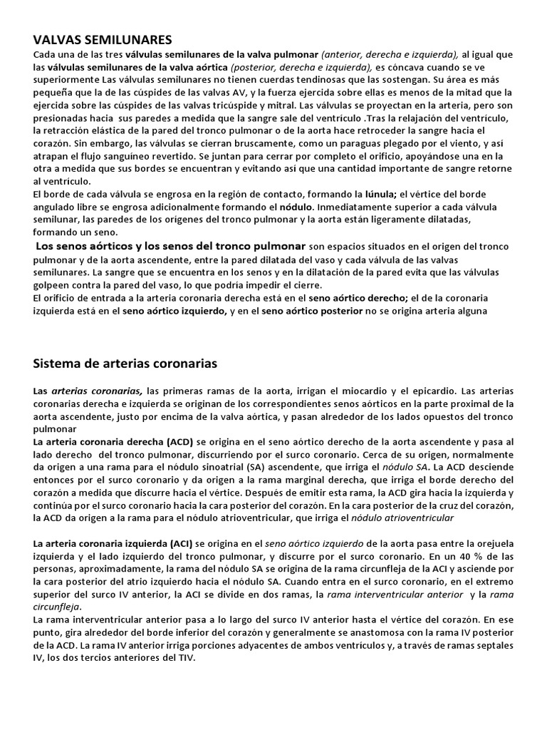 Valvas Semilunares | PDF | Circulación coronaria | Aorta