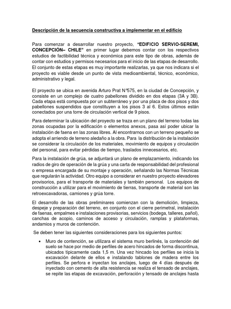 Descripción de La Secuencia Constructiva A Implementar en El Edificio | PDF | Andamio | Hormigón