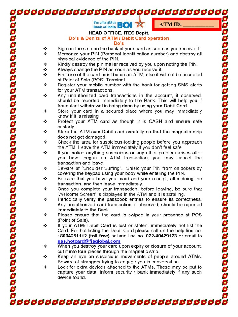 ATM Dos Donts | PDF | Automated Teller Machine | Personal Identification Number