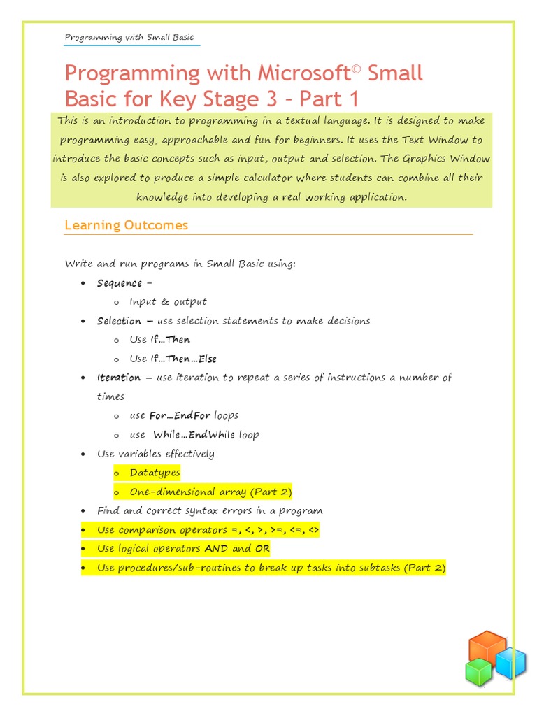 Beginning Programming With Microsoft Small Basic V4a | PDF | Control Flow | Data Type